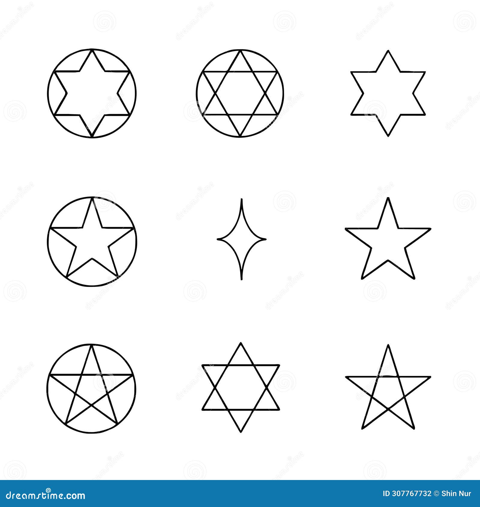 Pentagram and Hexagram Icons in a Flat Style. Abstract Linear and Black ...