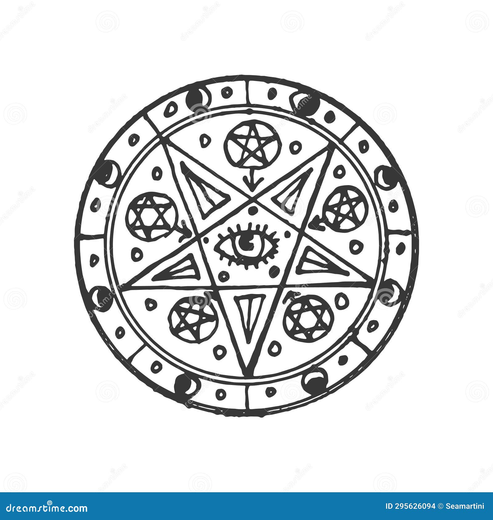 Pentagram Magic Circle, Masonry Talisman with Eye Stock Vector ...