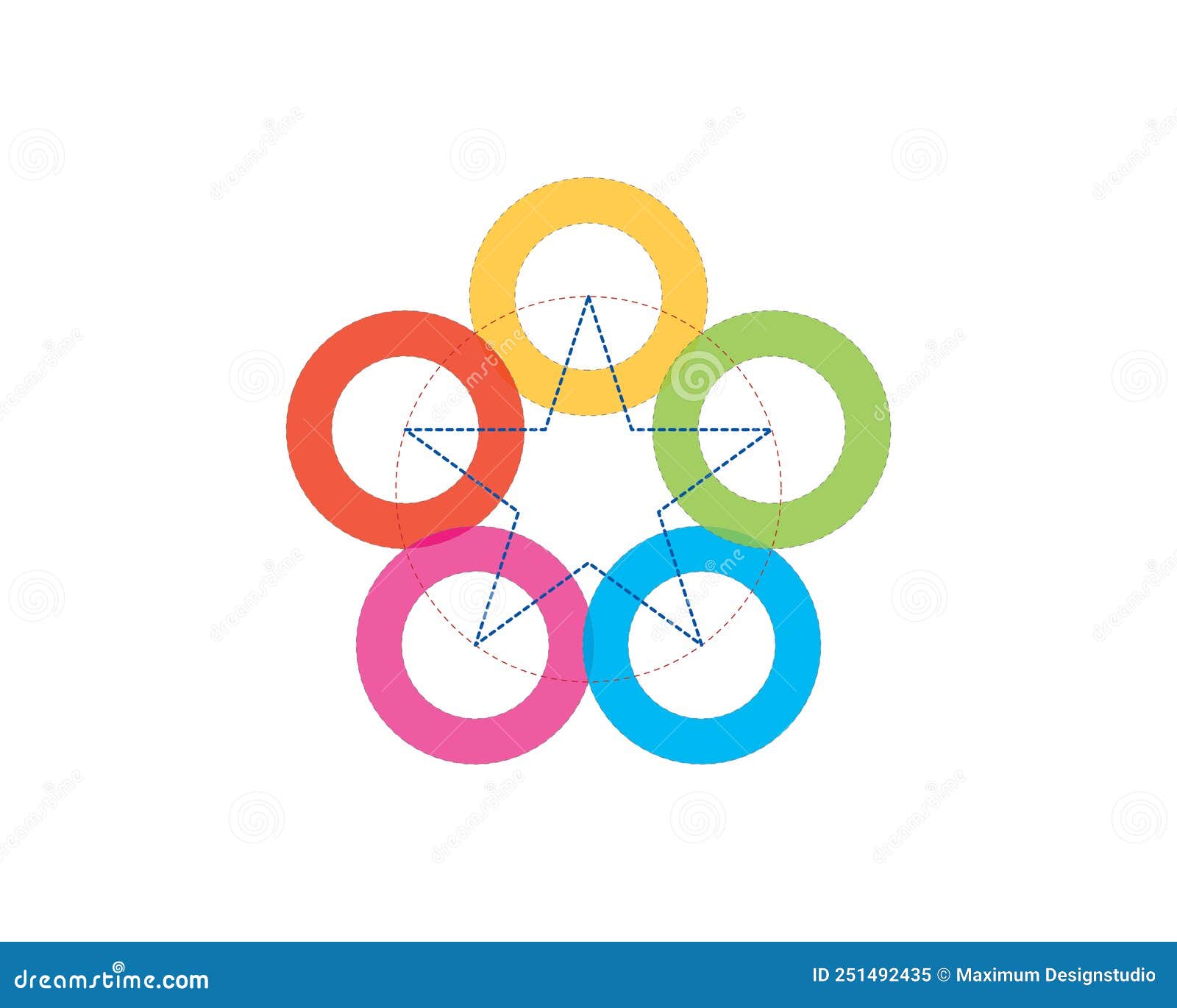 Pentagram Star with Circular Dash Dotted Lines As Guidelines Stock ...