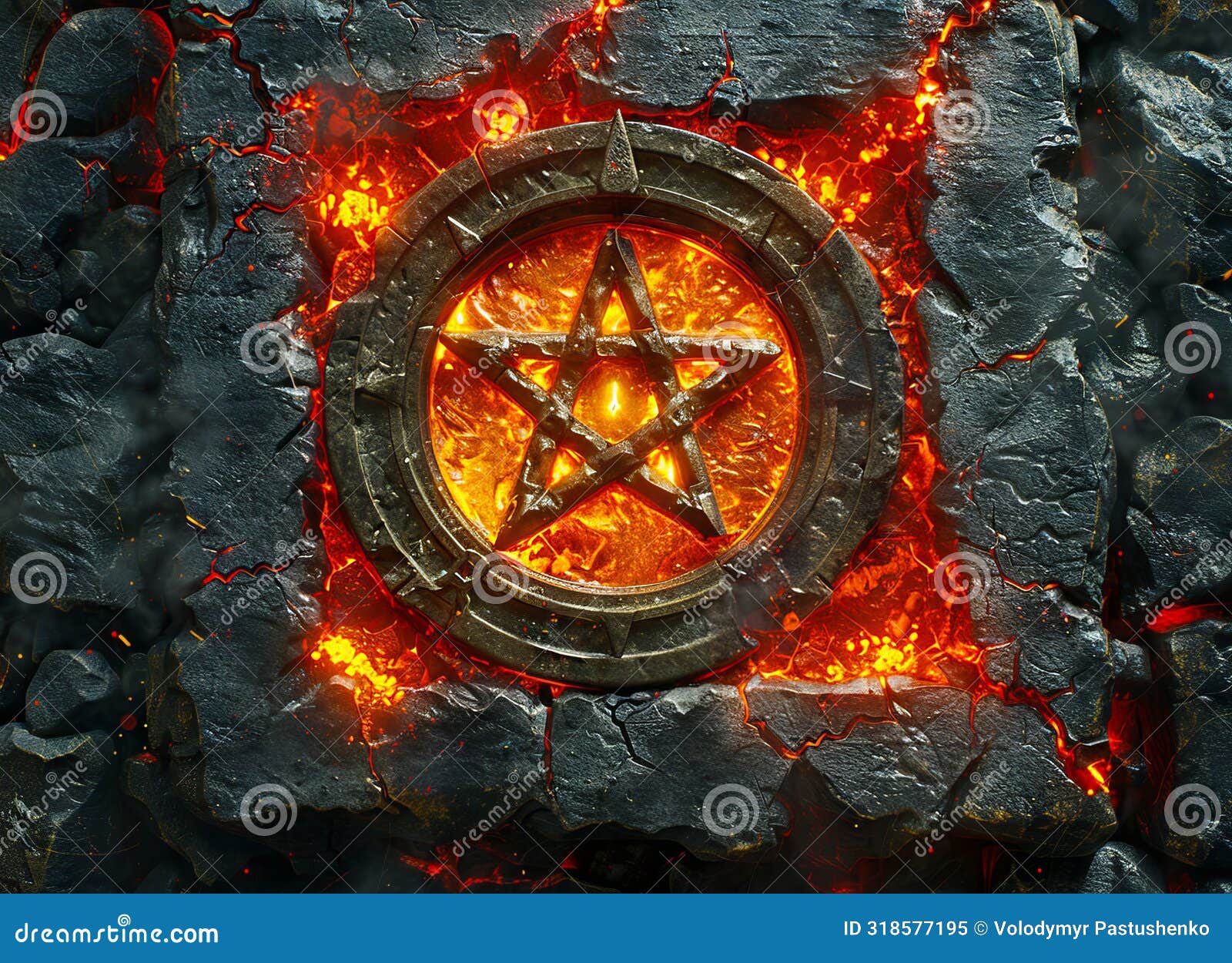 A Pentagram Symbol is Shown on a Wall with Fire Stock Image - Image of ...
