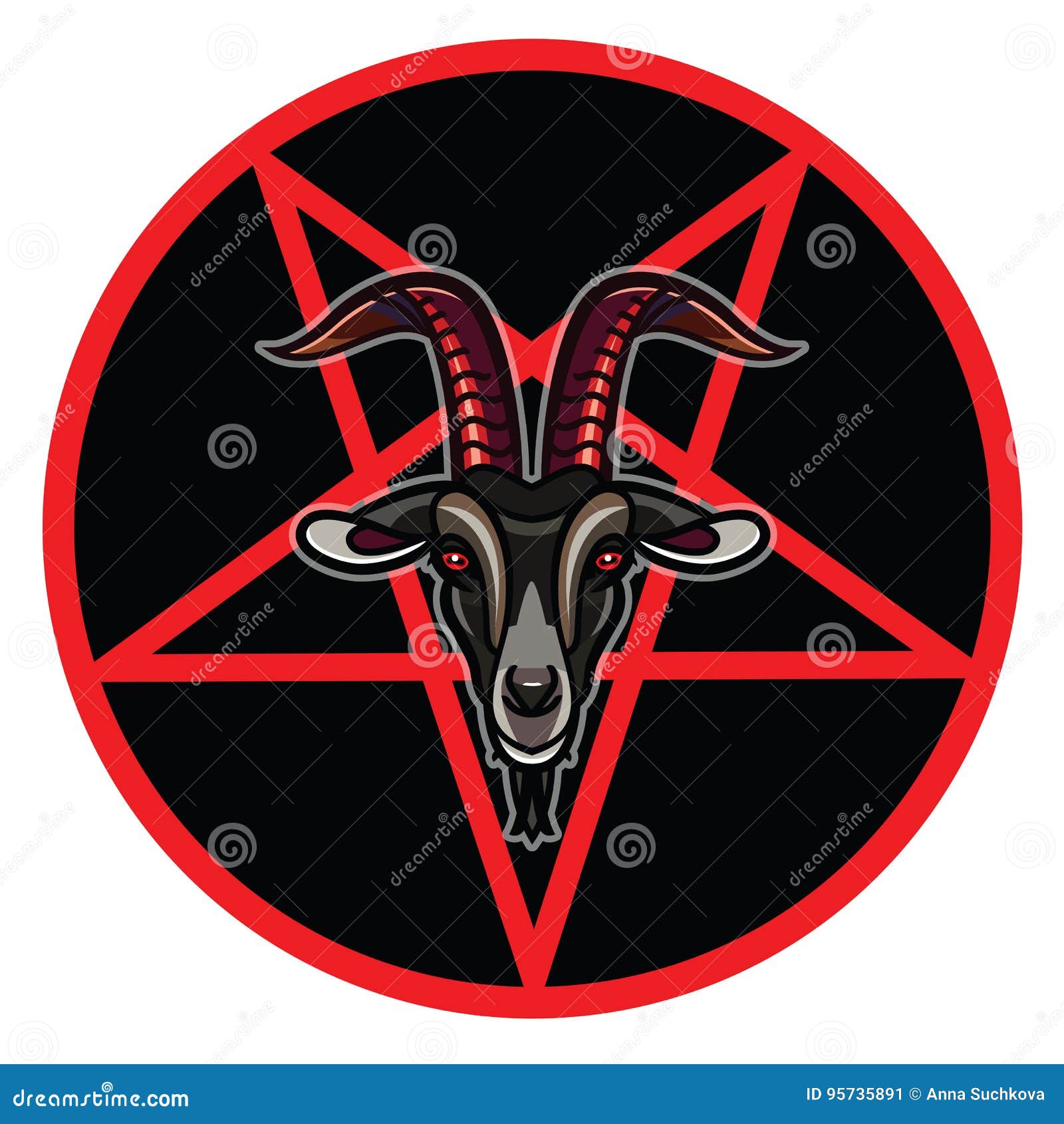 Pentagramma Con Il Demone Baphomet Testa Satanica Della Capra ...