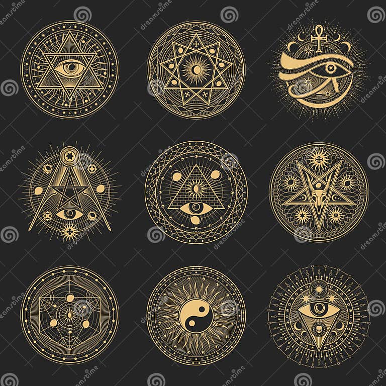 Pentagrams Occult Esoteric Or Magic Tarot Symbols Stock Illustration