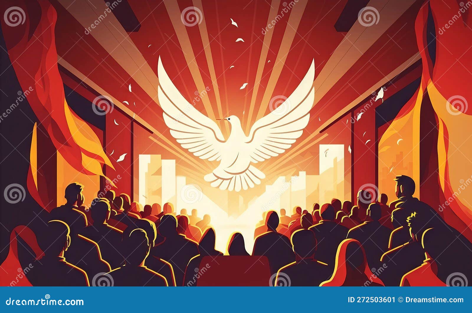 Concept Of Pentecost Sunday, Holy Spirit With Christian Cross And Dove ...