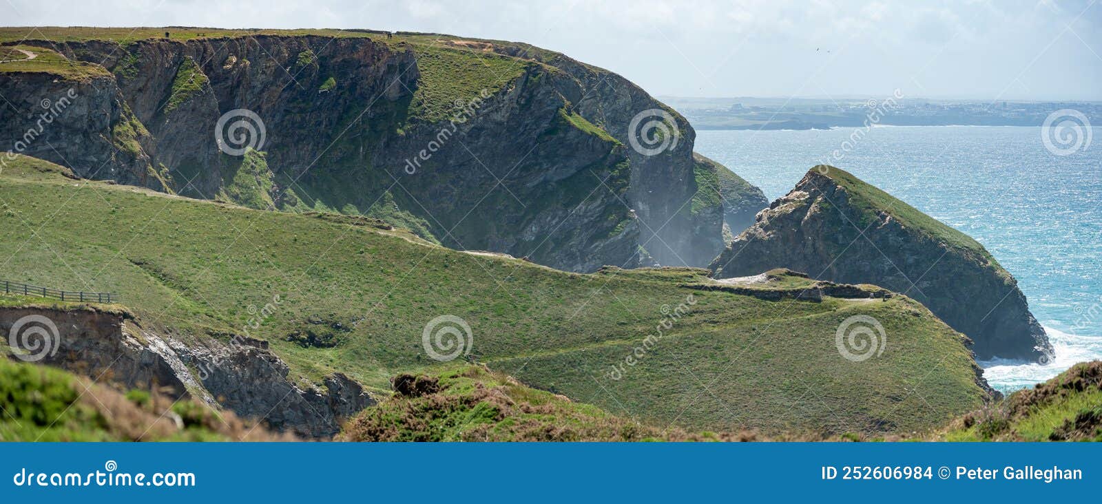 Pentire Steps Clifftop Hike and Look Out Panorama Cornwall Uk Stock ...