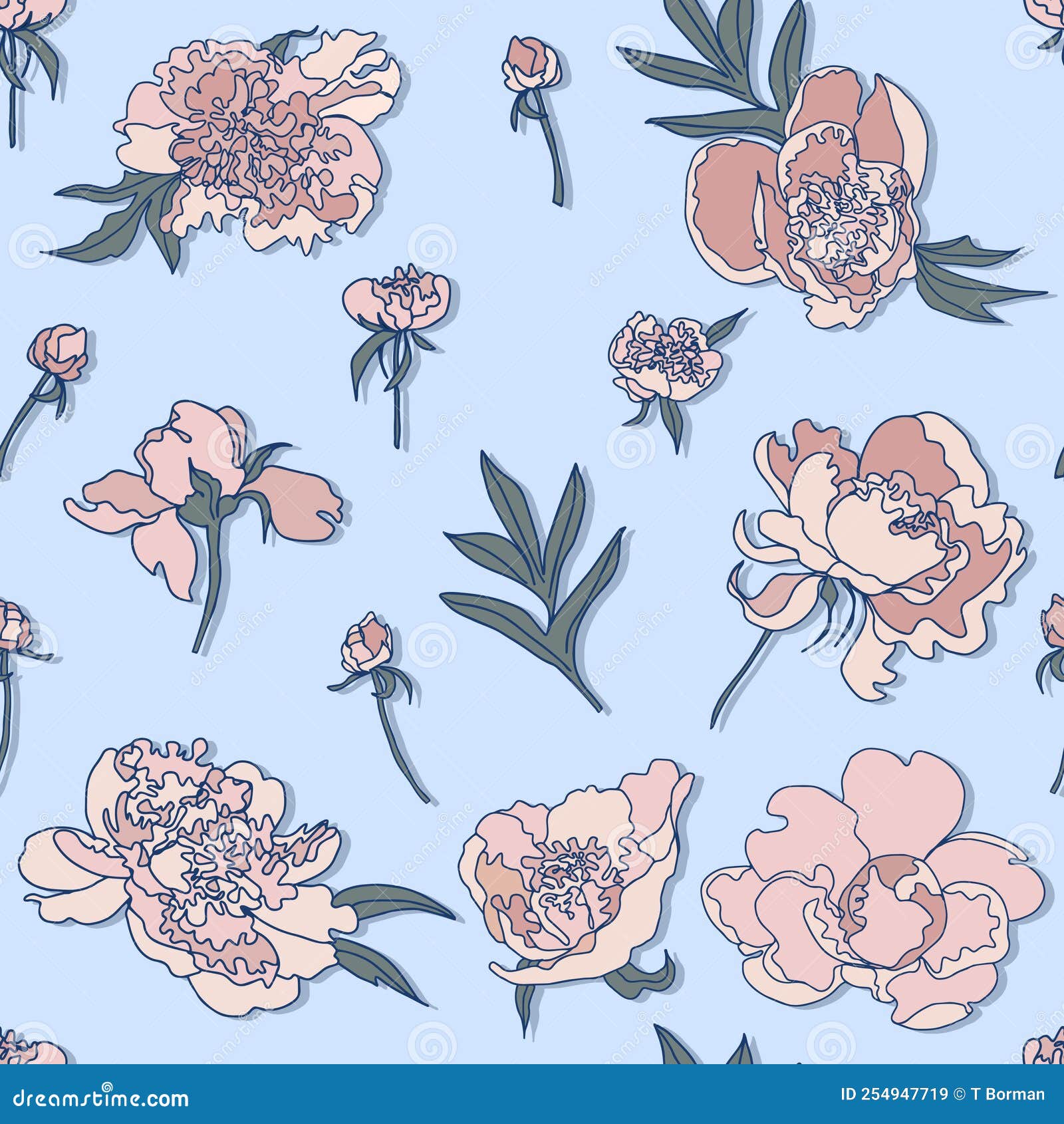 Peonies Buds Vector Seamless Pattern Stock Vector - Illustration of blossom, romantic: 254947719