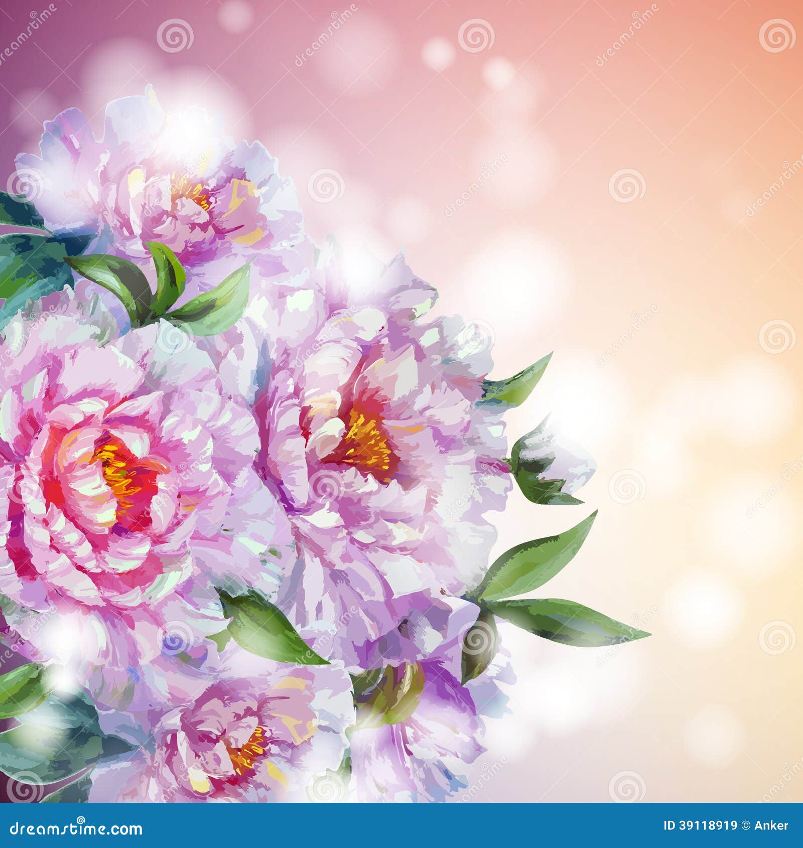 Peonies Flowers Background. Stock Vector - Illustration of border ...