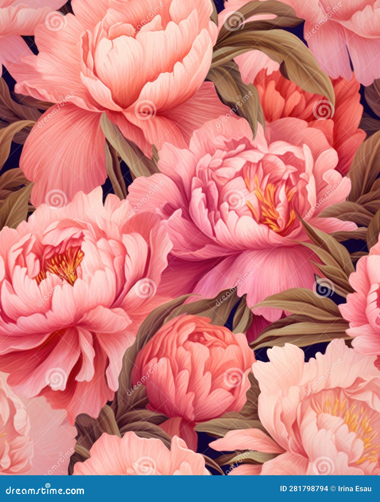 Peonies Illustration - Seamless Digital Pattern for Textiles, Fabrics ...