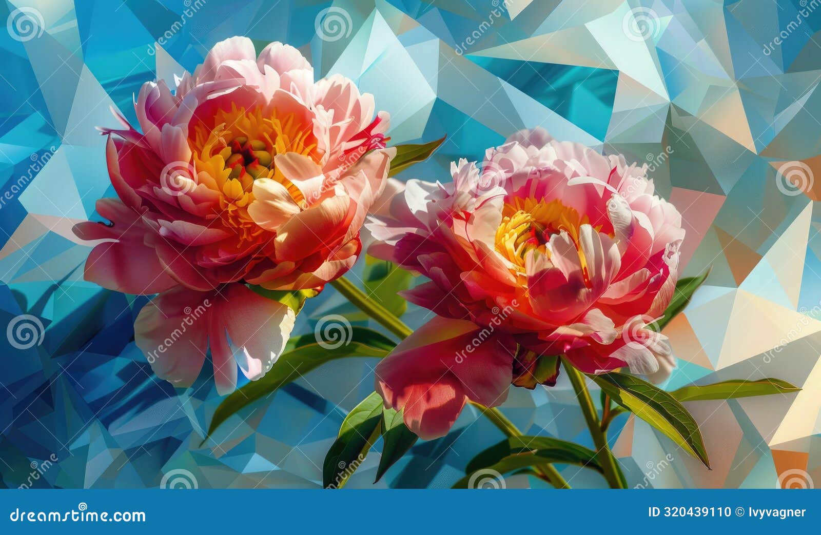 Peonies in Low Poly, Geometric Shapes, Bold Colors Stock Photo - Image ...
