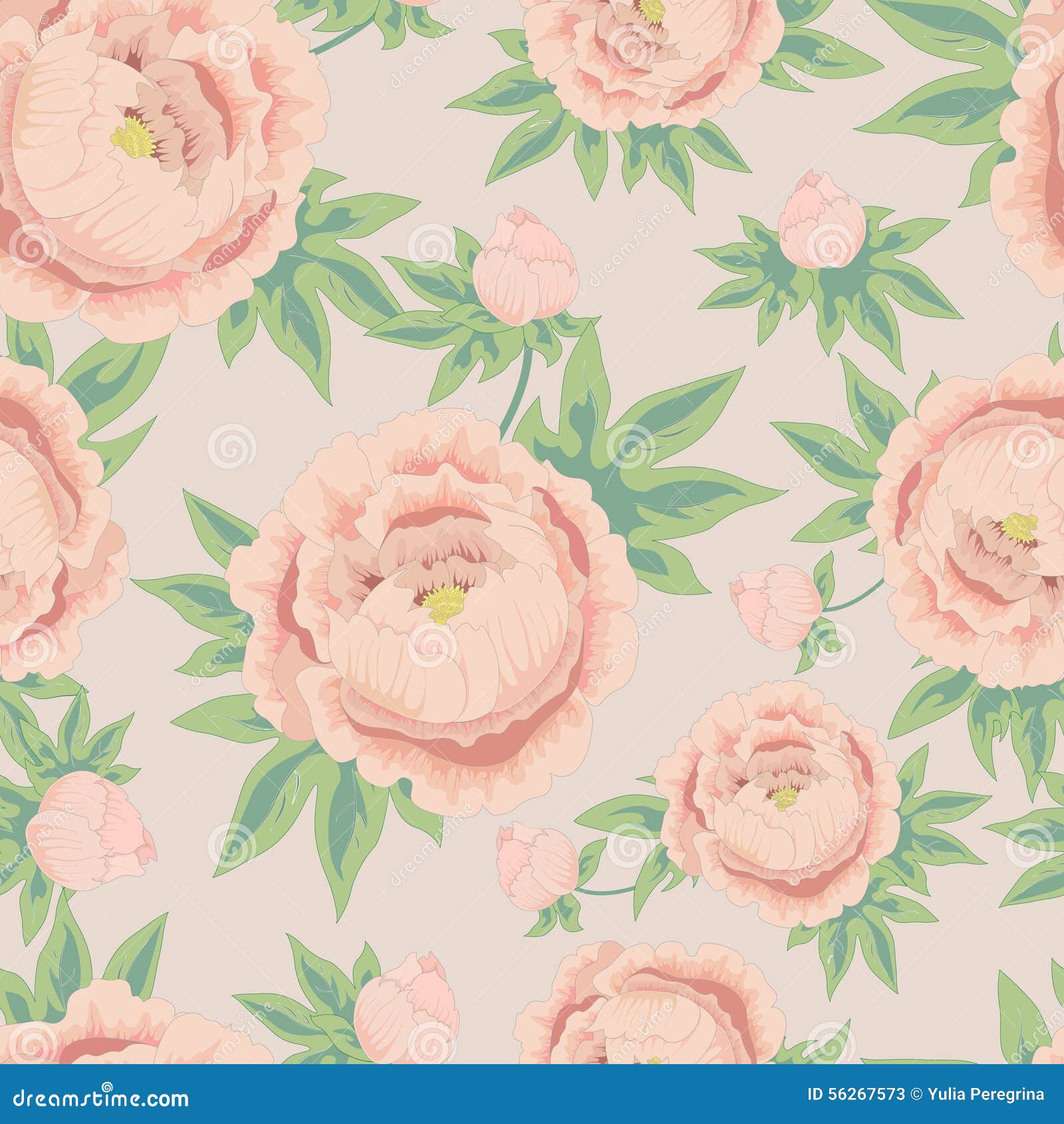 Peonies Seamless Pattern stock vector. Illustration of leaf - 56267573