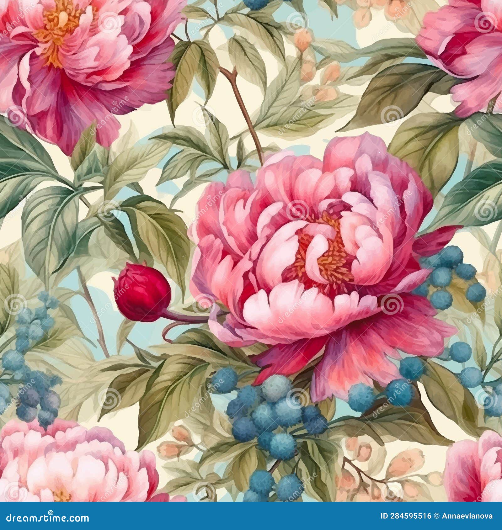 Seamless Vector Background with Pink Peony Flowers. Stock Vector ...