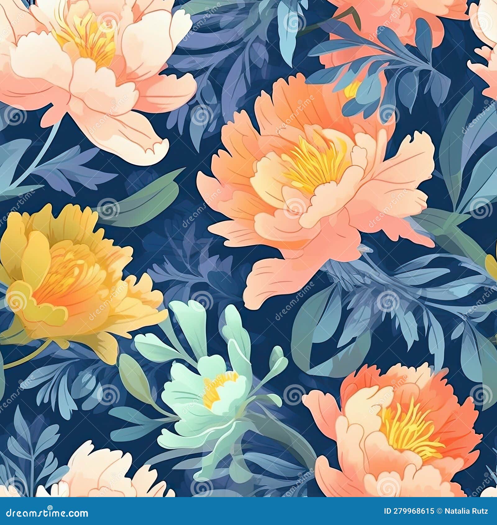 Peony floral pattern stock illustration. Illustration of plant - 279968615