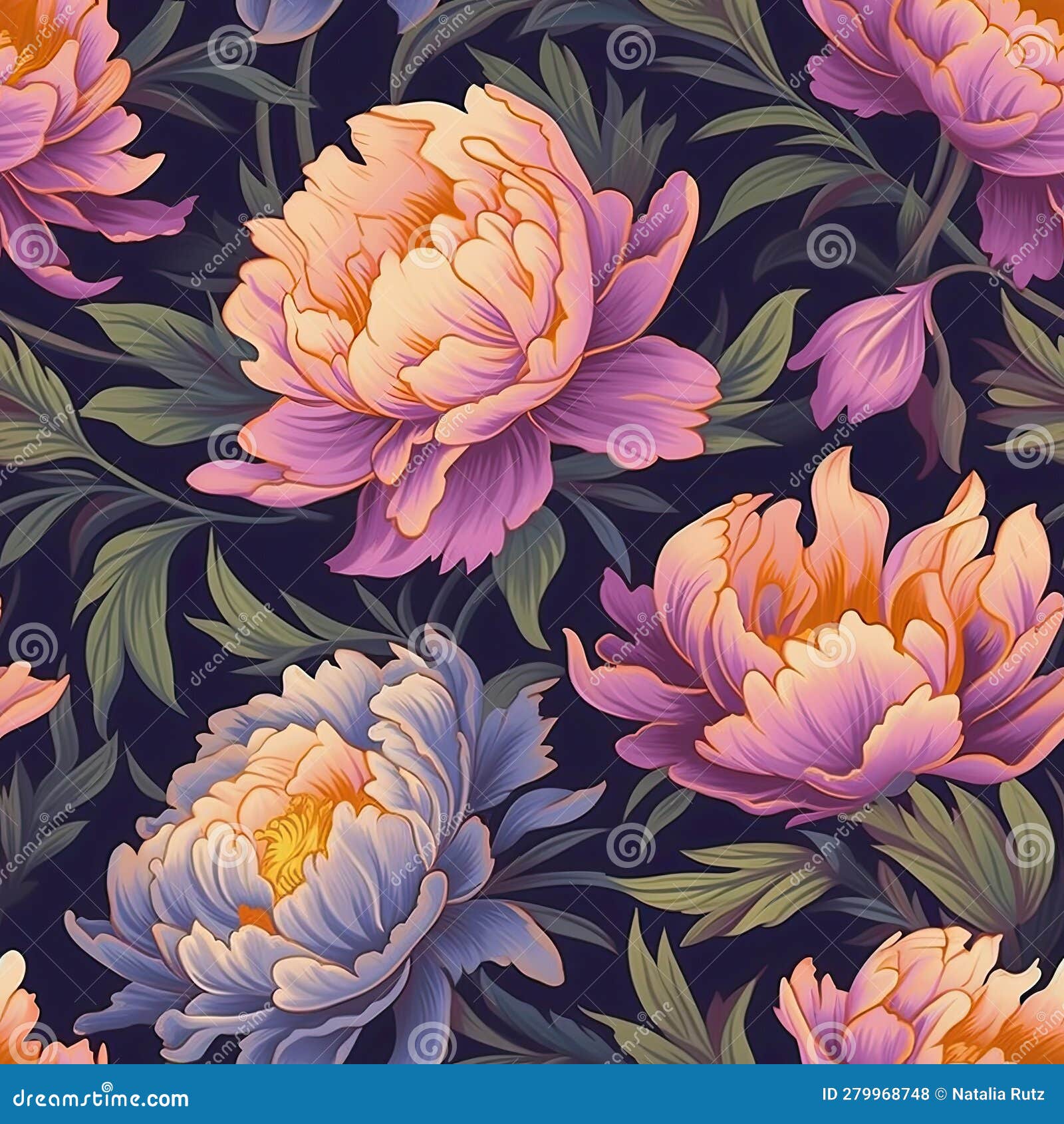 Peony floral pattern stock illustration. Illustration of watercolor ...