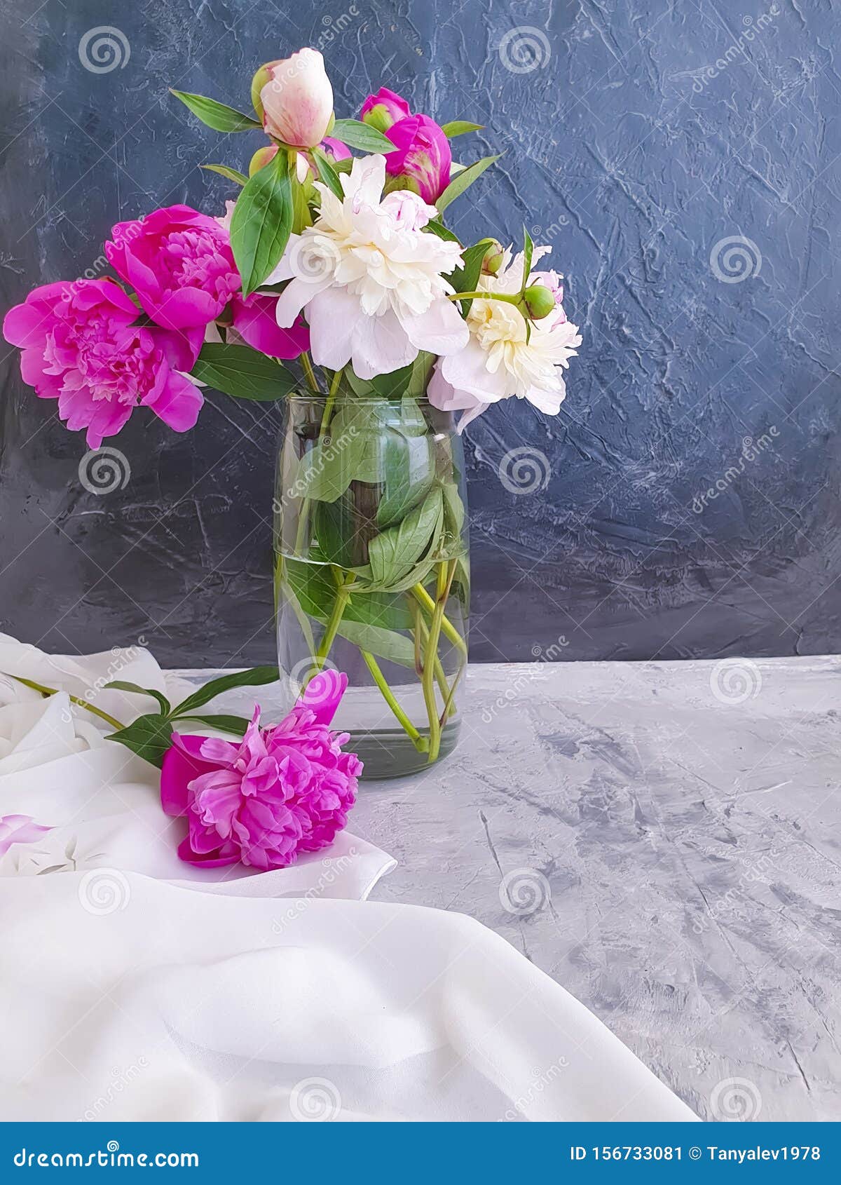 Peony Flower Vase Elegance Romantic Texture on Gray Concrete Background ...