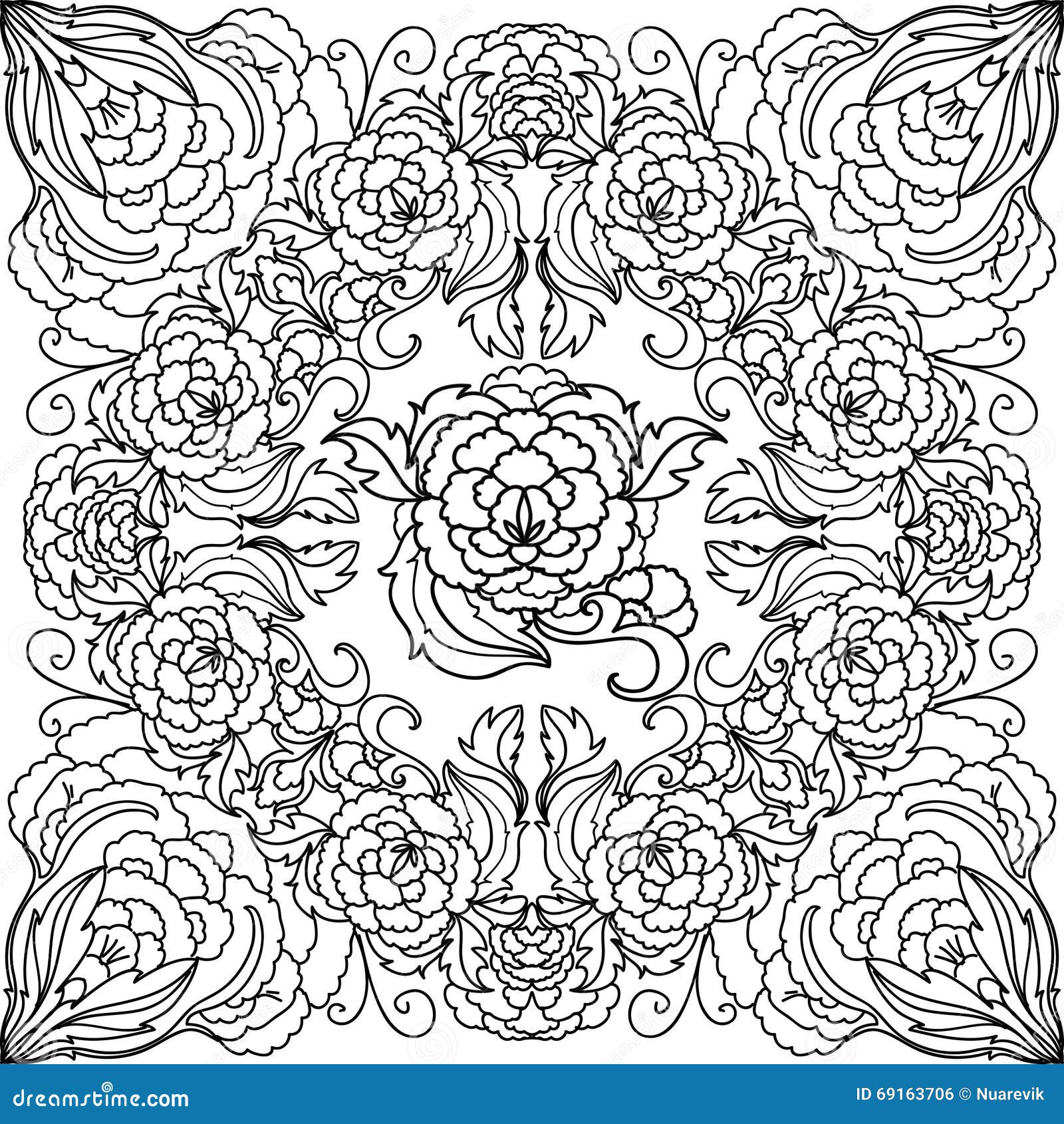Peony Seamless Coloring Page Stock Illustration - Illustration of ...