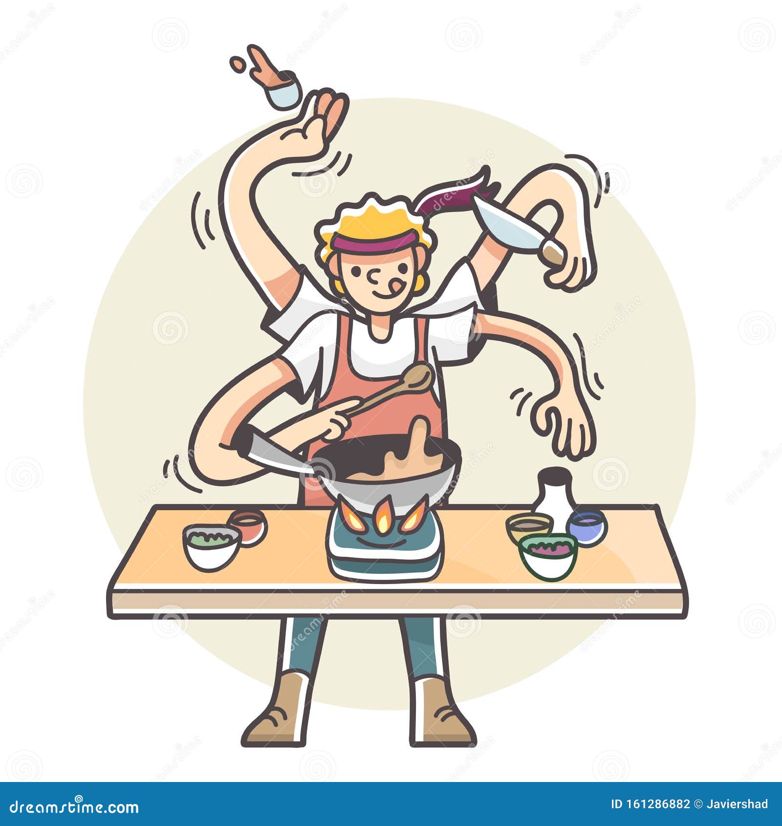 Man with Multiple Arms Cooking Multitasking Illustration Stock Vector ...