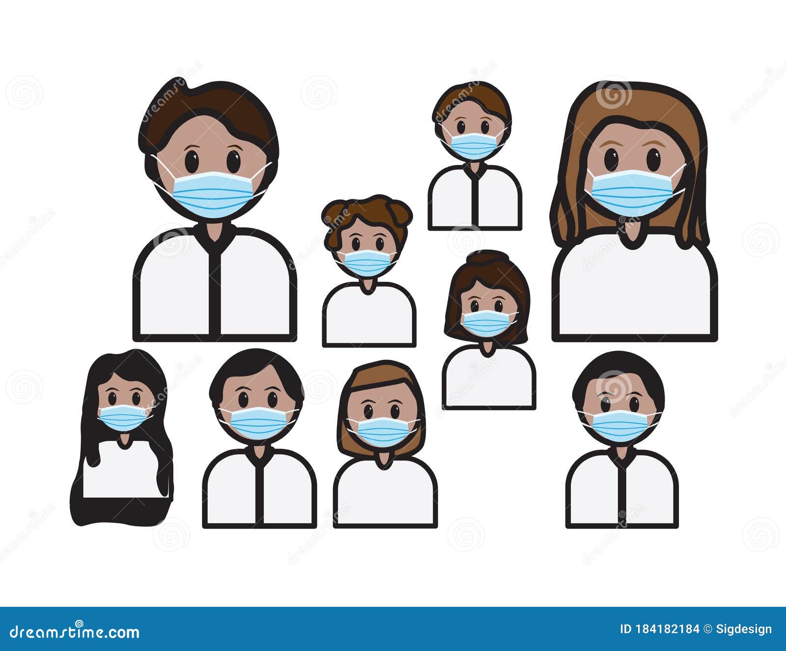 Set of Cartoon Kids Wearing Surgical Face Masks Stock Vector ...