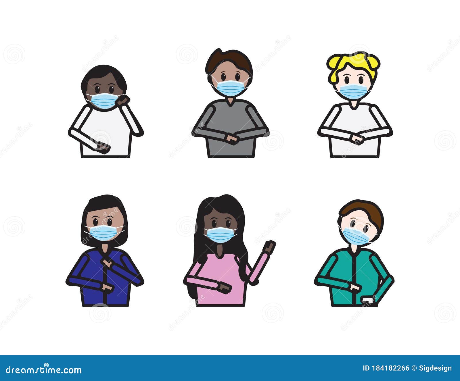 Set of Cartoon Kids Wearing Surgical Face Masks Stock Vector ...