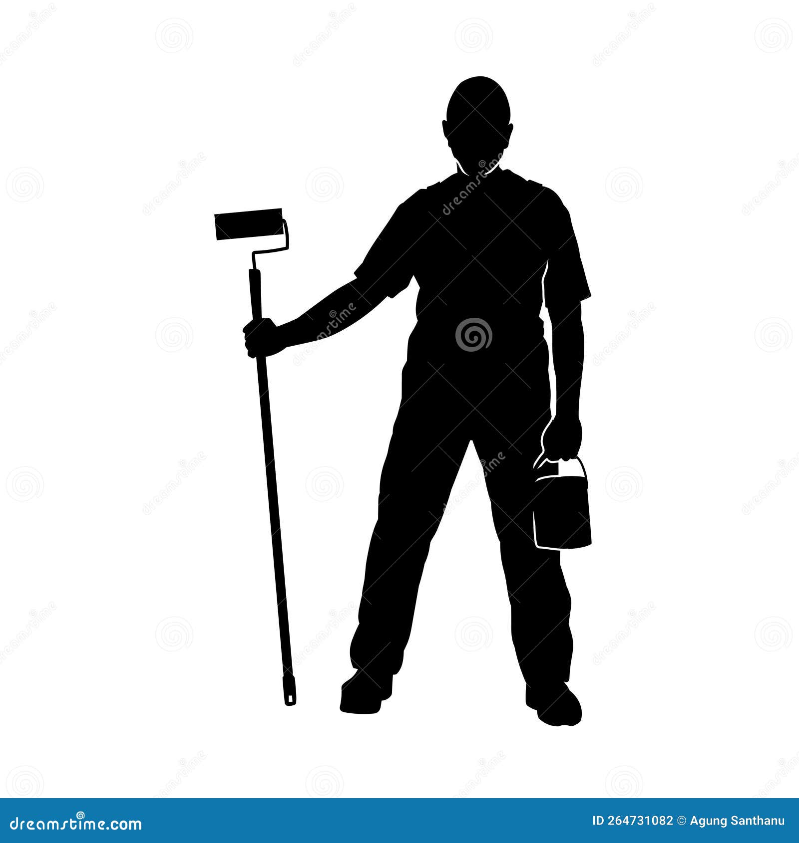Silhouette of a Construction Worker Doing His Task with Long Shaft ...