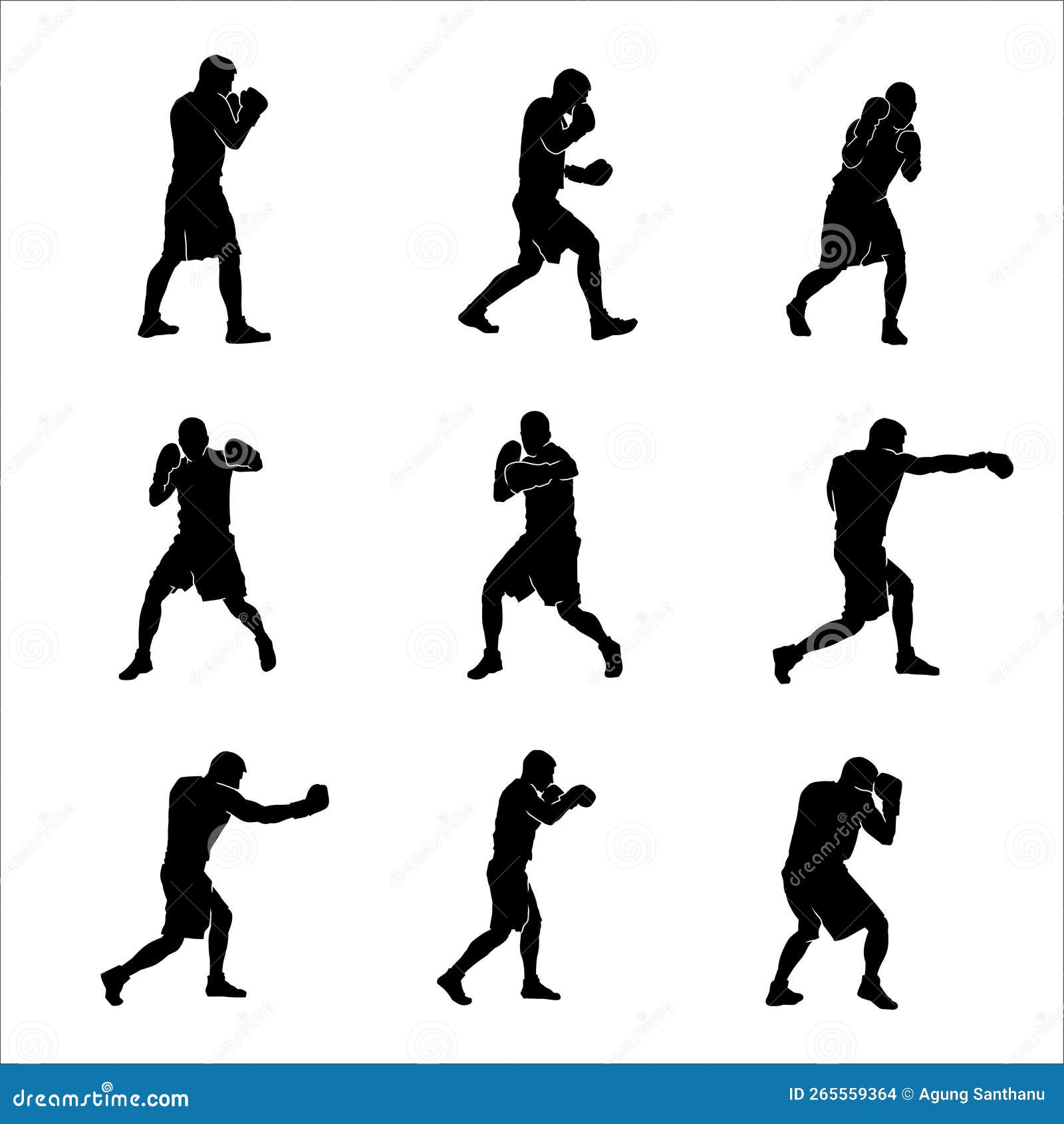 Set of Boxing Sport Man Silhouette in Various Action Pose. Stock Vector ...