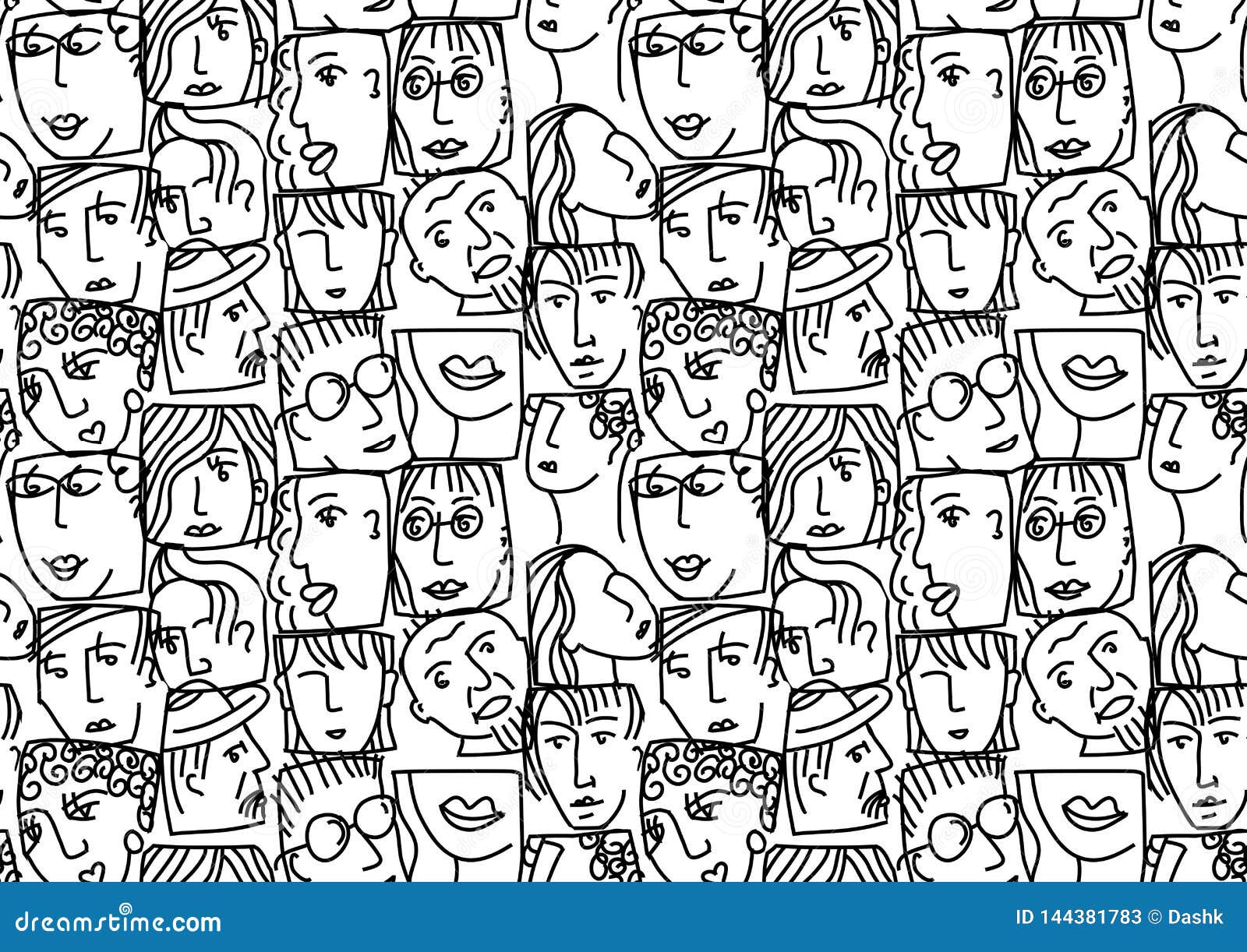 People Abstract Faces Avatars Characters Black and White Seamless ...