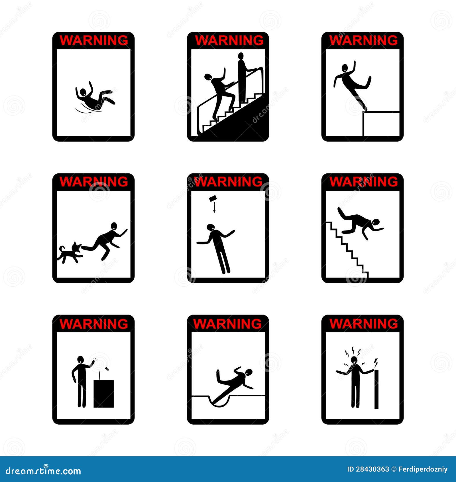 People in Action Warning Hazard Signs Stock Illustration - Illustration ...
