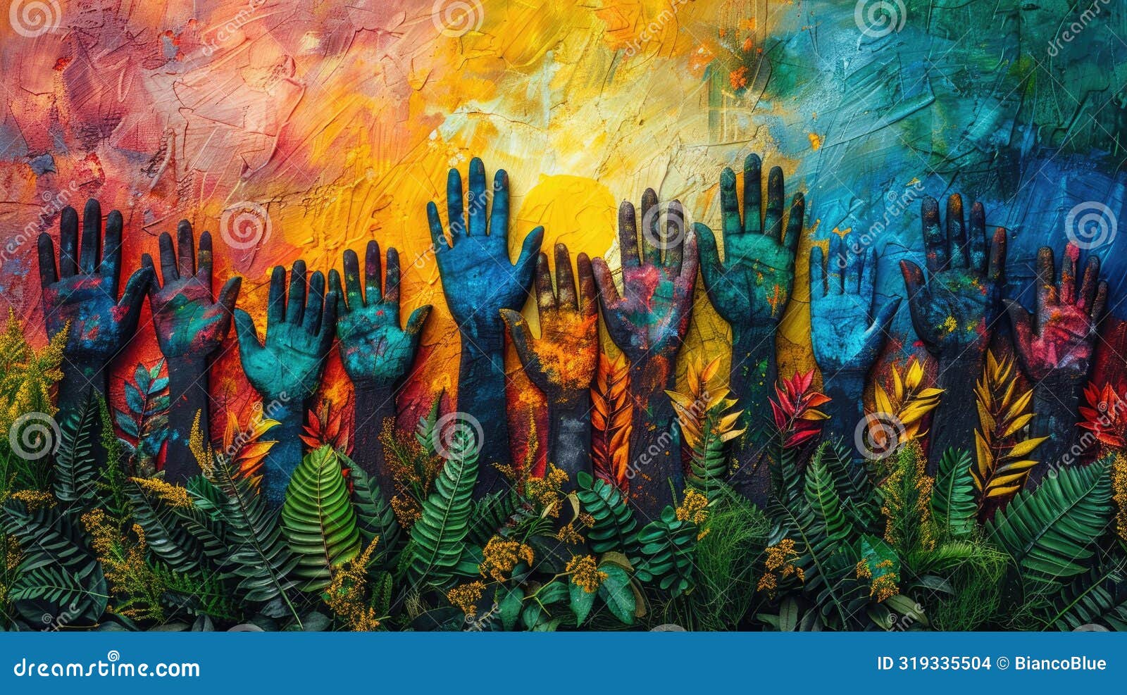 People of All Colors Raising Their Hands in Unity AIG535 Stock Photo ...