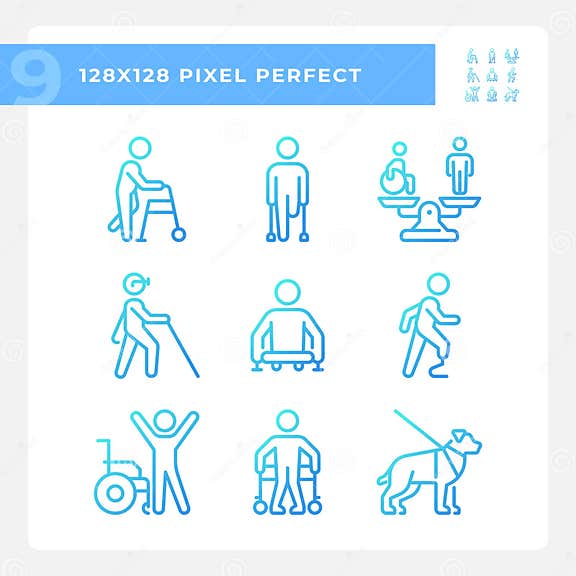 People with Amputation Gradient Linear Vector Icons Set Stock Vector - Illustration of ...