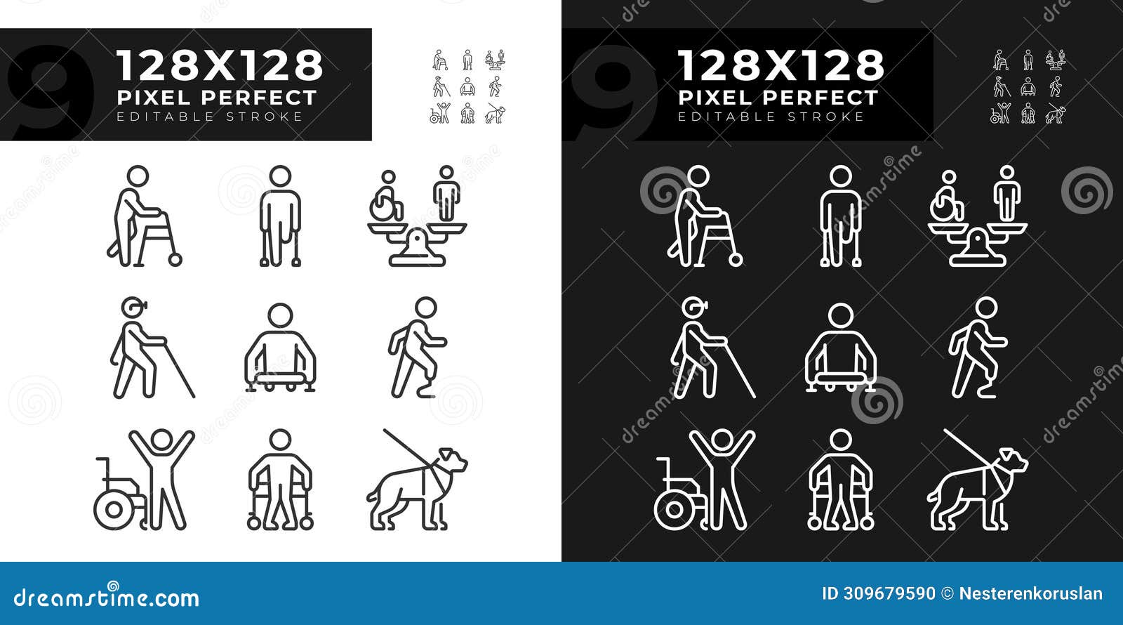 People with Amputation Linear Icons Set for Dark, Light Mode Stock ...