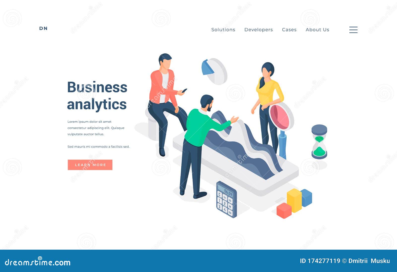 People Analyzing Business Data Together. Isometric Vector Illustration ...