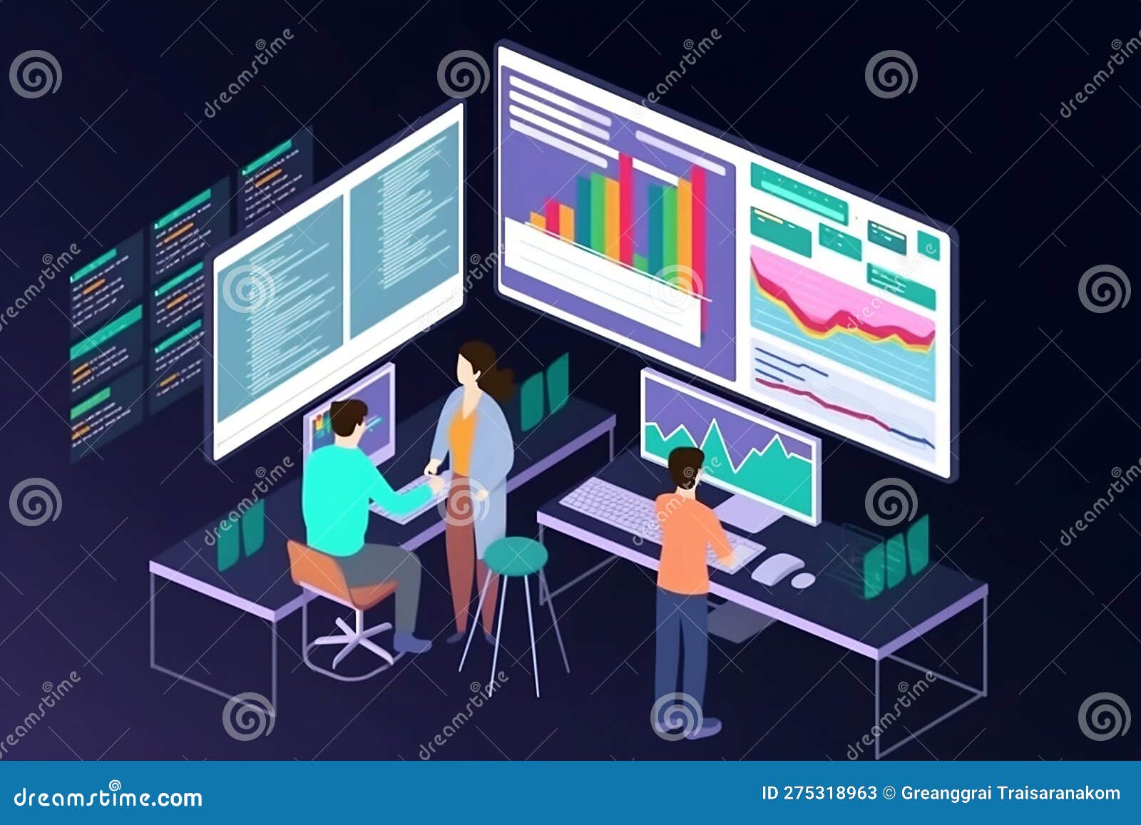 People Analyzing Data Business Analysis. Data Analysis. 3D Illustration ...