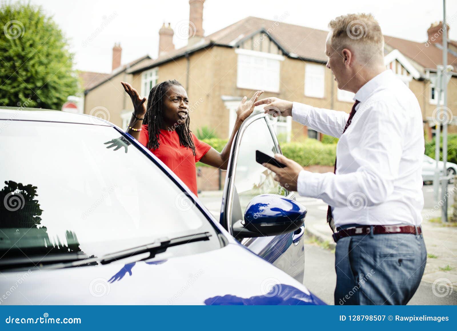 People Arguing after a Car Accident Stock Image - Image of phone ...