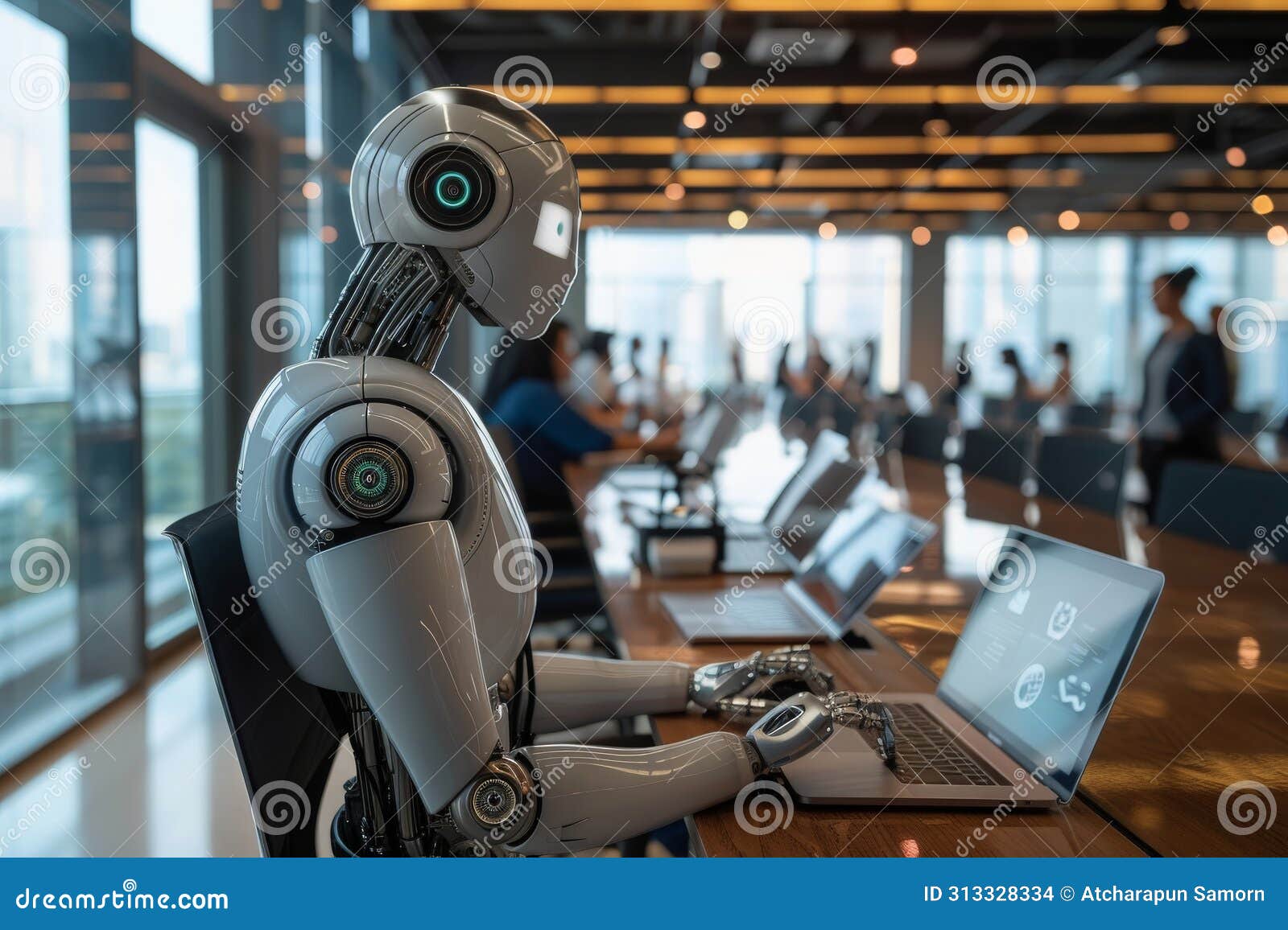 People and Artificial Intelligence Futuristic Robot Working Together in ...