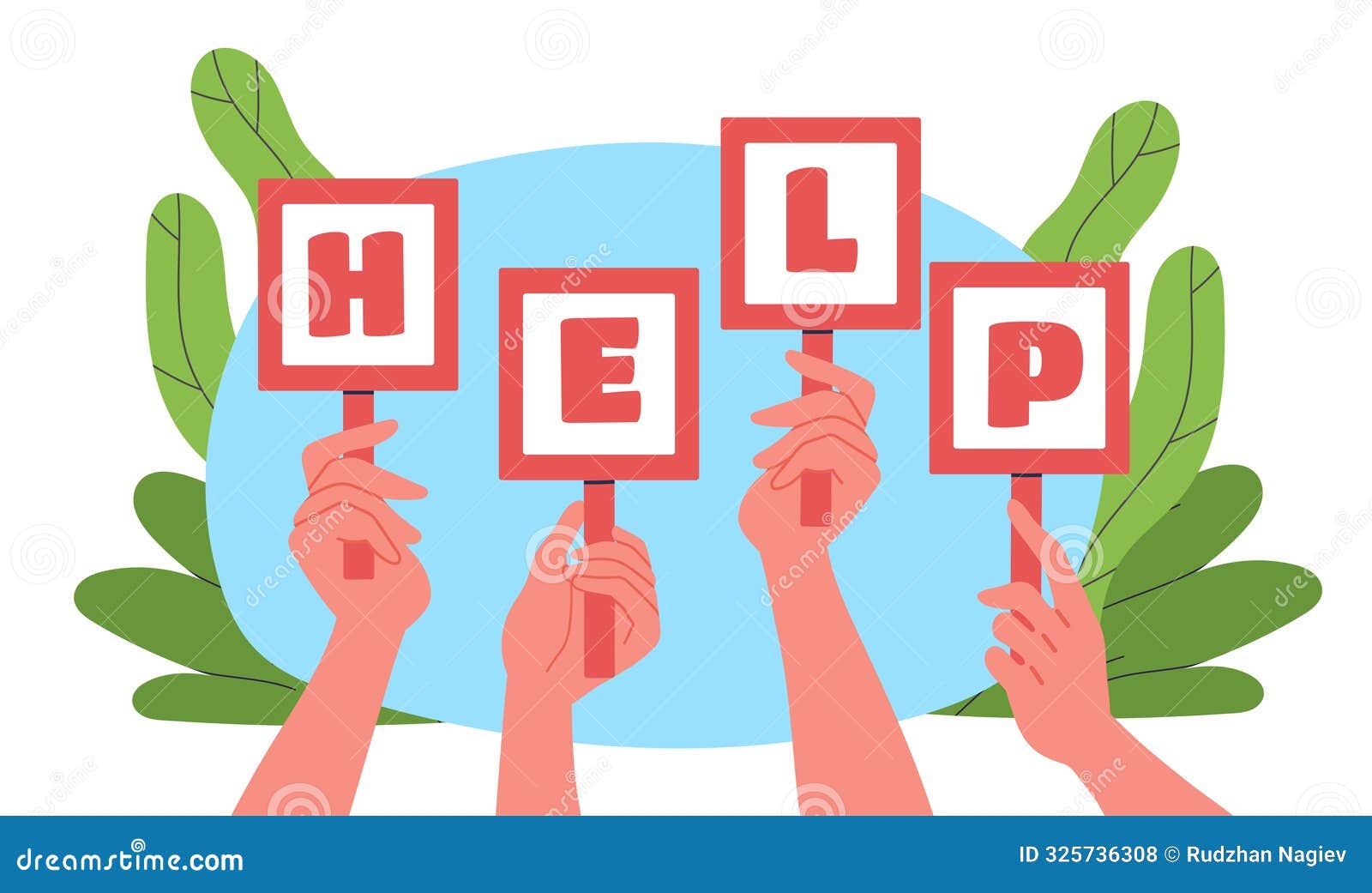 People Asking for Help. Hands with Letters on Red Pointers. Unanswered ...