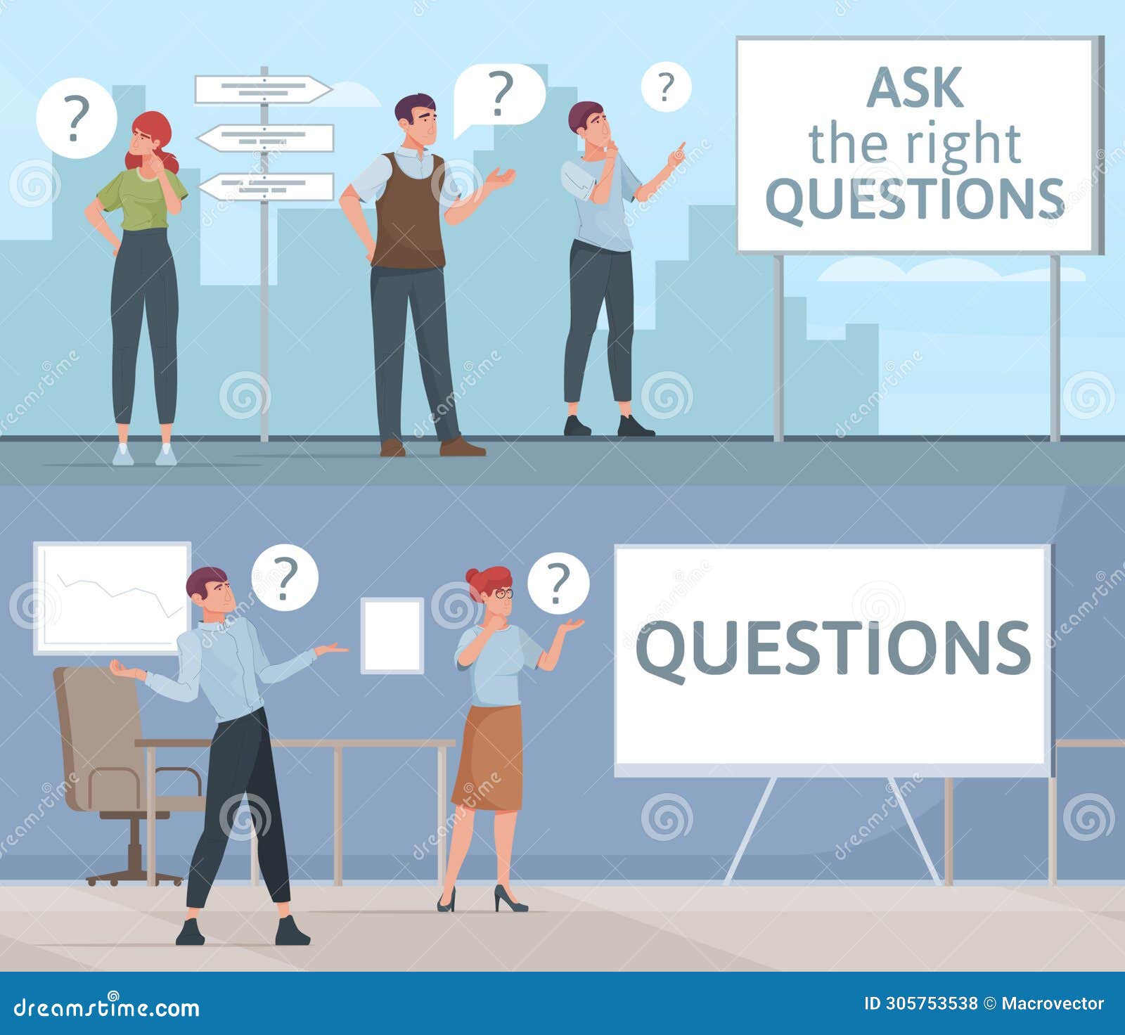 People Asking Questions Banner in Flat Design Stock Illustration ...