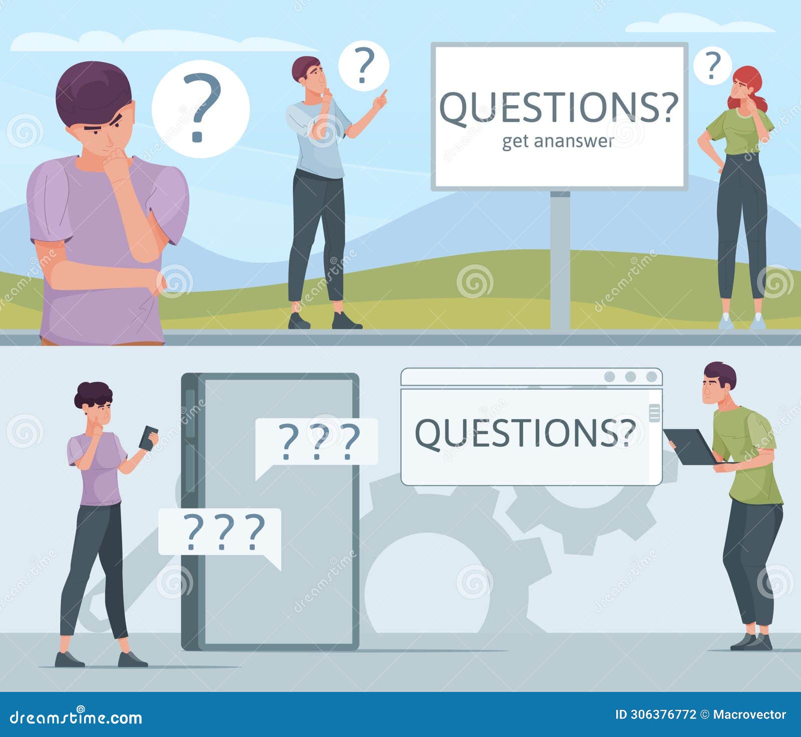 People Asking Questions Banner in Flat Design Stock Illustration ...