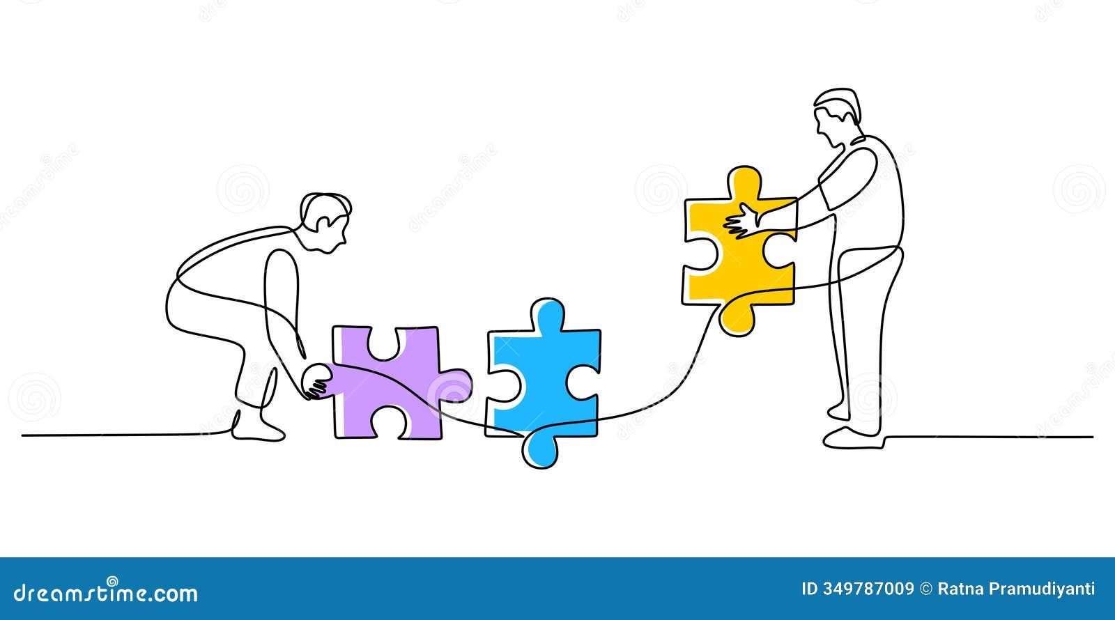 People Assembling Puzzle Pieces in a Continuous One Line Drawing ...