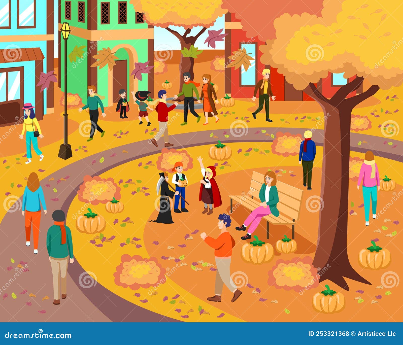 People during Autumn or Fall Scene Vector Illustration Stock Vector ...
