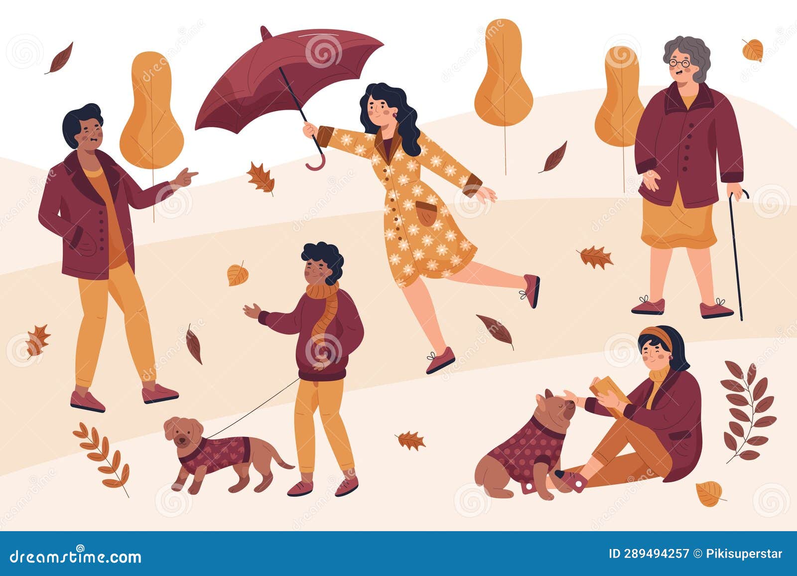 People Autumn Park Collection Vector Illustration Stock Vector ...