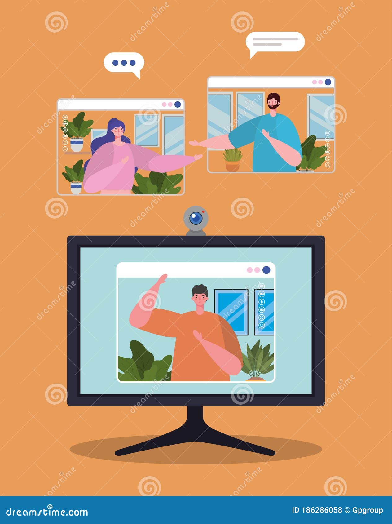 People Avatars on Computer and Websites in Video Chat Vector Design ...