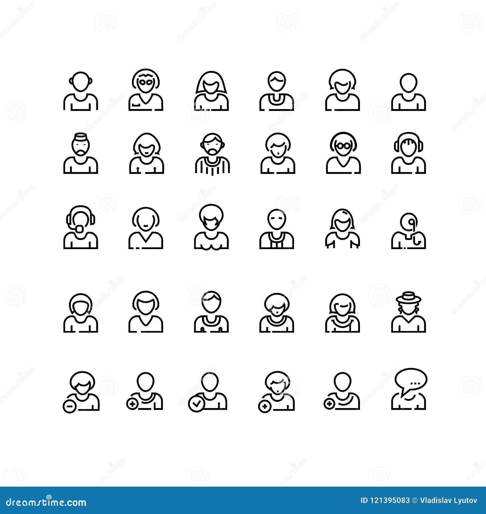 People avatars. Line icon stock vector. Illustration of profile - 121395083