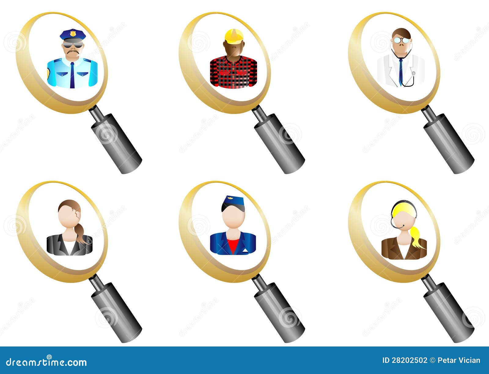 People Avatars Magnifying Glass Icons Set Stock Vector - Illustration ...