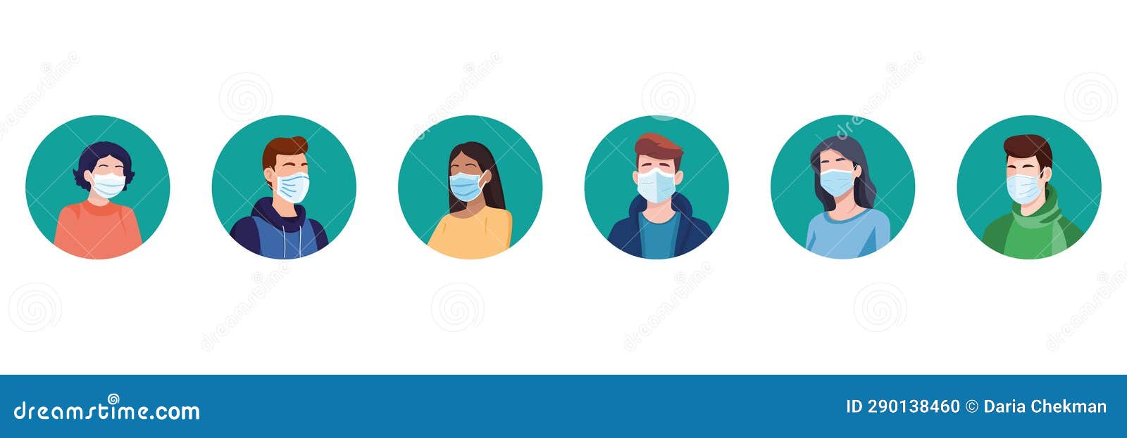 People Avatars in Medical Masks. Flat Design. Set of Faces in Medical ...