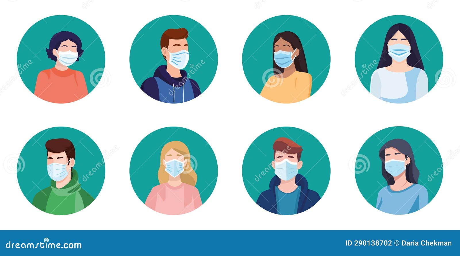 People Avatars in Medical Masks. Flat Design. Set of Faces in Medical ...