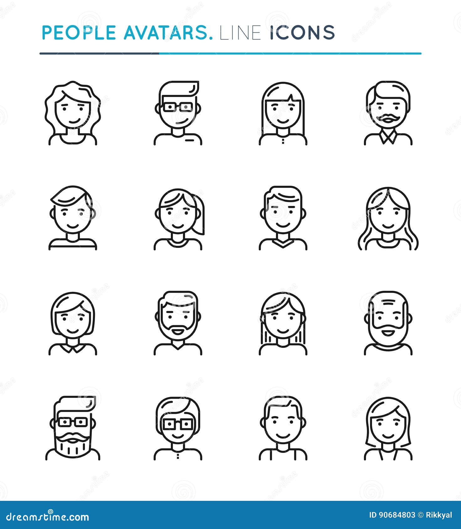 People Avatars Thin Line Icon Set. Editable Stroke Stock Vector ...