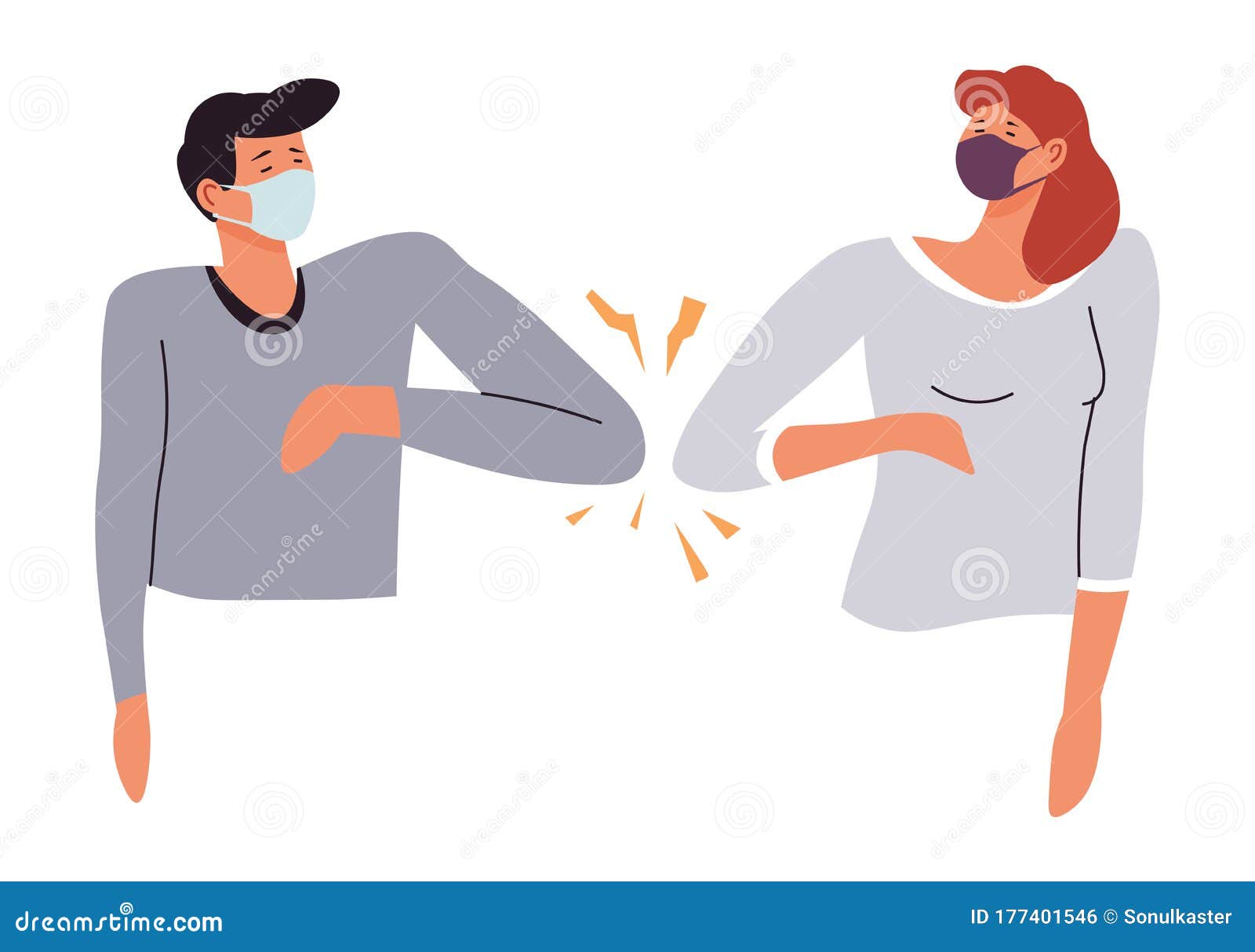 People Avoiding Contact Greeting by Bumping Elbows Vector Stock Vector ...