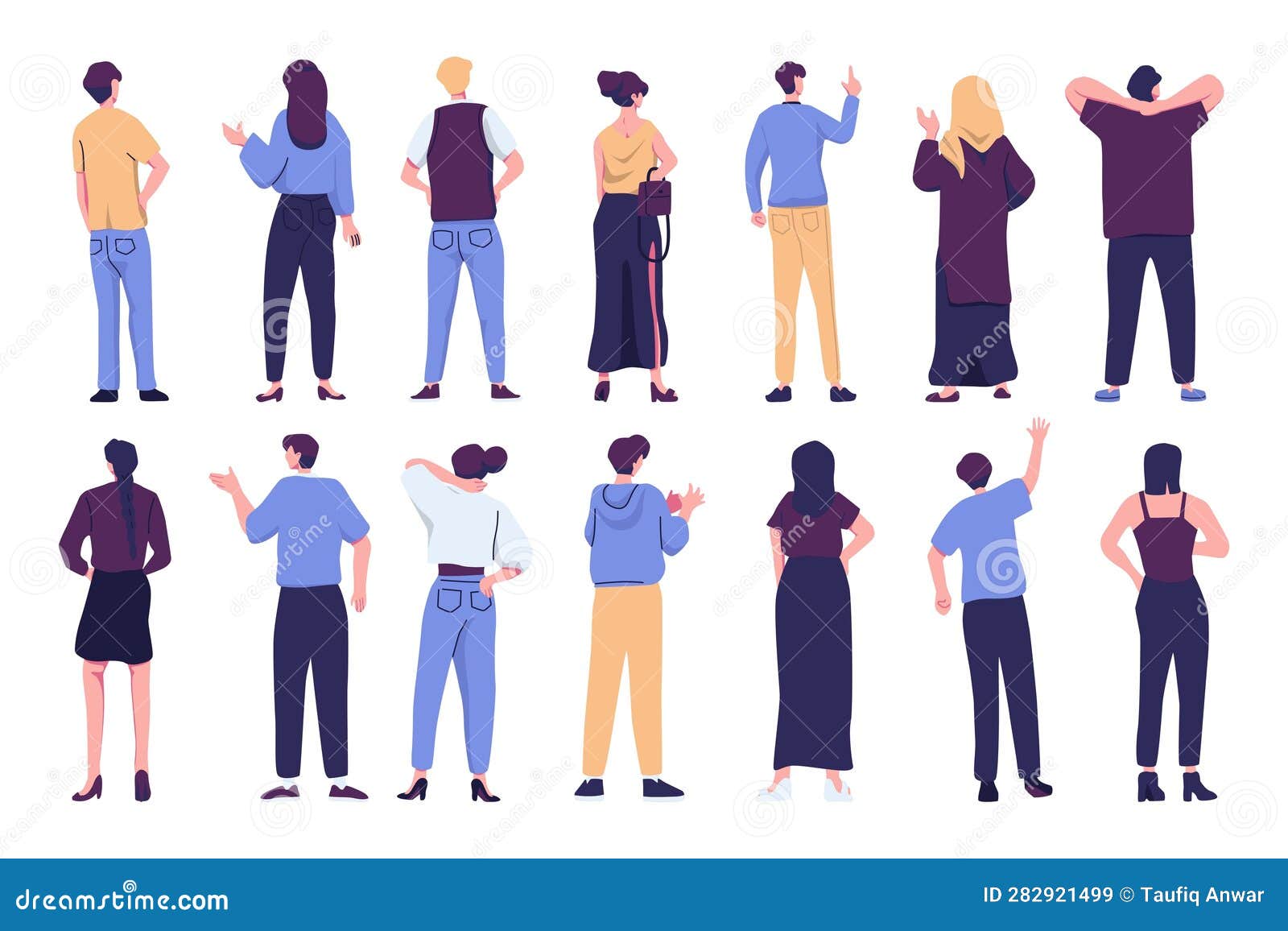 People from Back Side Vector Flat Style Illustration Design Stock ...