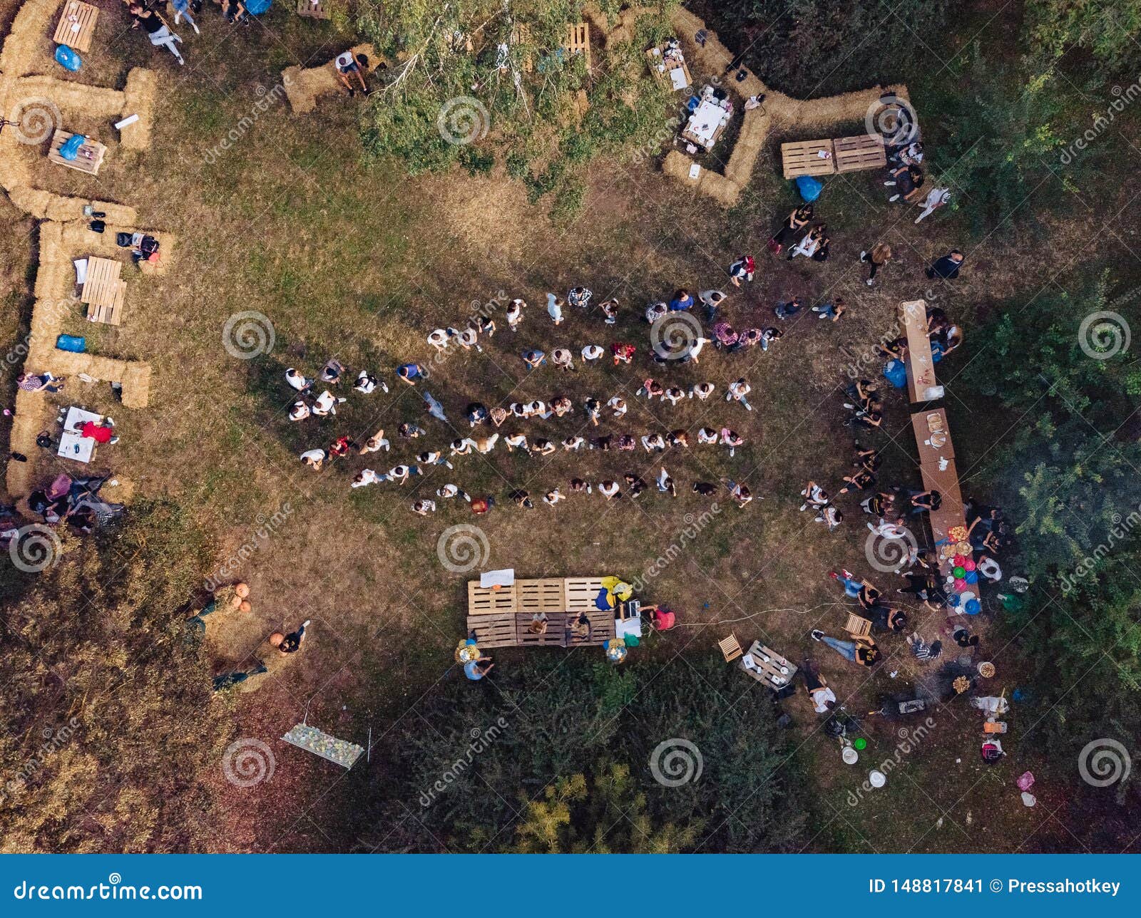 People on the Barbecue on the Lawn, Crowd View from Above Stock Image ...