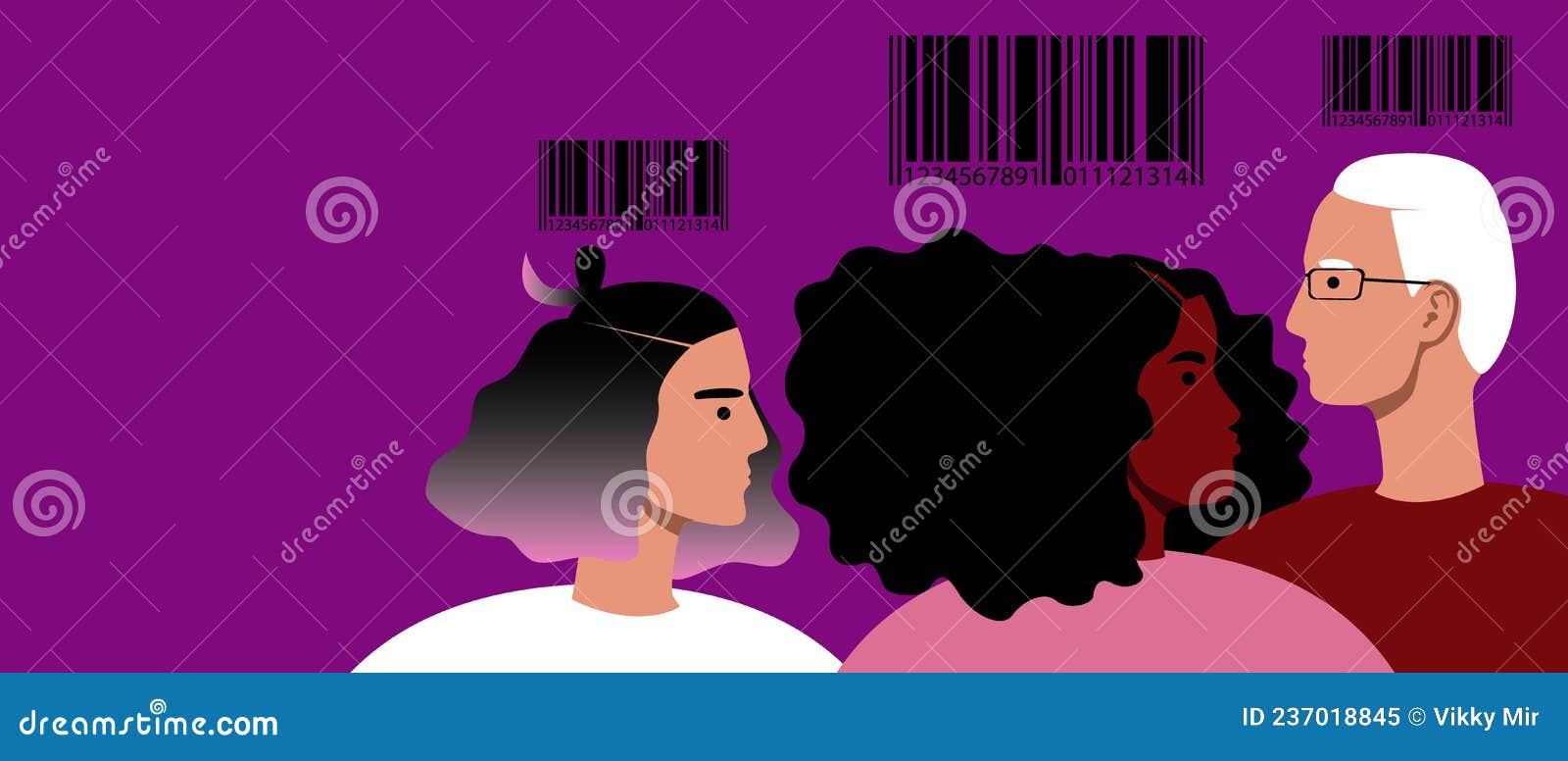 People with Barcode, Copy Space Template, Flat Vector Stock ...