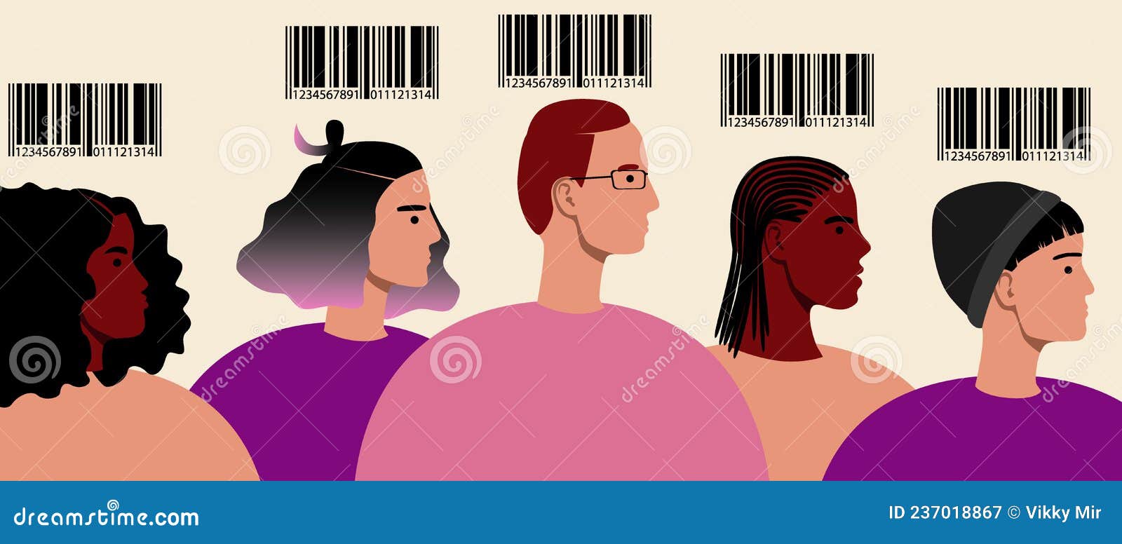 People with Barcode, Flat Vector Stock Illustration with Crowd of ...
