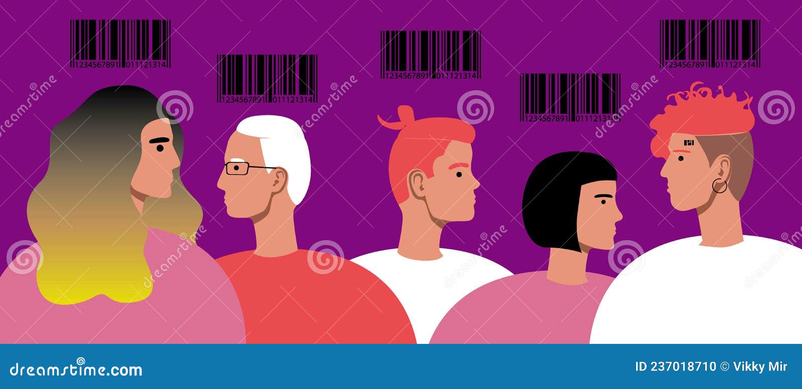 People with Barcode, Person Recognition, Flat Vector Stock Illustration ...